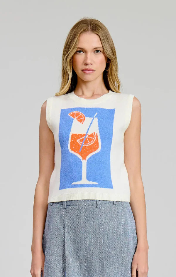 Aperol Spritz Sweater Vest | Boutique Blue | Flat White